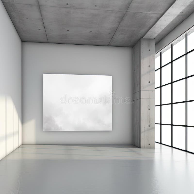 Empty Room with Big Windows and Blank Poster on Wall Stock Illustration ...