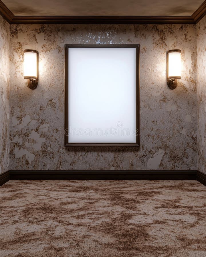 Empty Room with Blank Frame and Wall Lights Stock Illustration ...