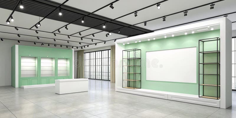 Blank Stand Interior Design, Empty Room for Showcase Background, 3D ...