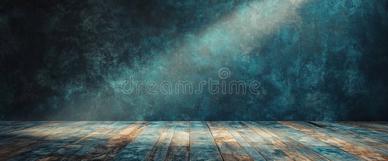 An Empty Room with a Blue Gradient Wall and a Glossy White Floor ...