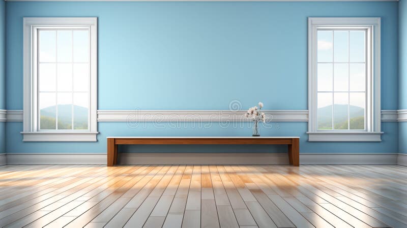 Empty Room with a Blue Line and Windows Stock Illustration ...