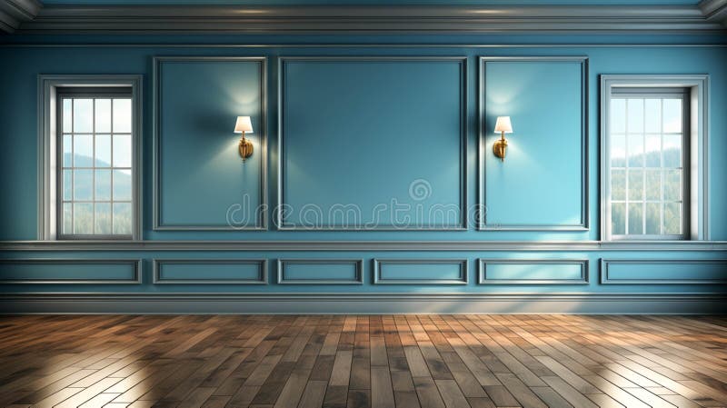 Empty Room with a Blue Line and Windows Stock Illustration ...