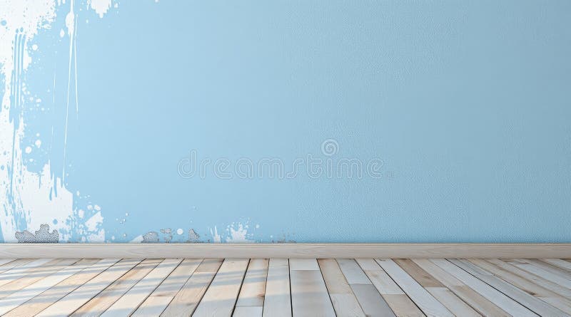 Empty Room with Blue Painted Wall and Wooden Floor Stock Photo - Image ...