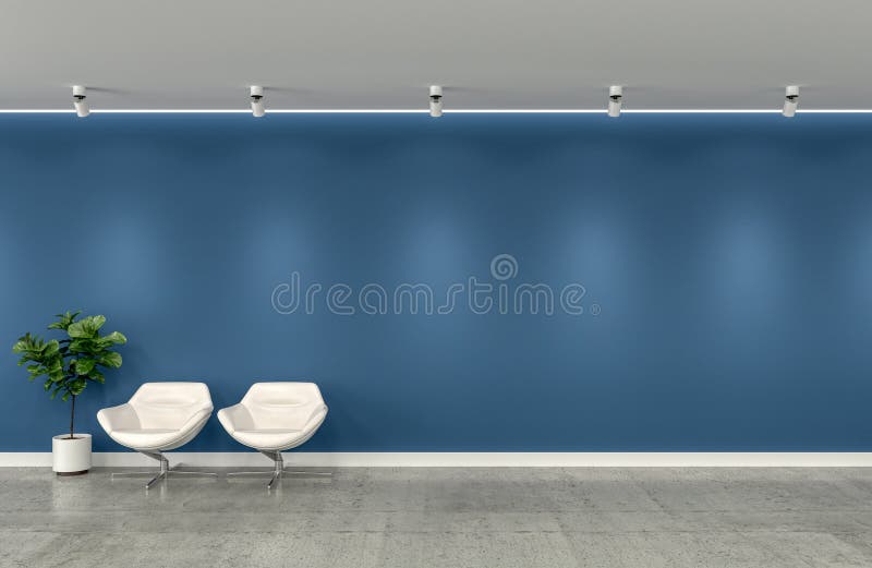 Empty Room with Empty Blue Wall Chairs Stock Photo - Image of office ...
