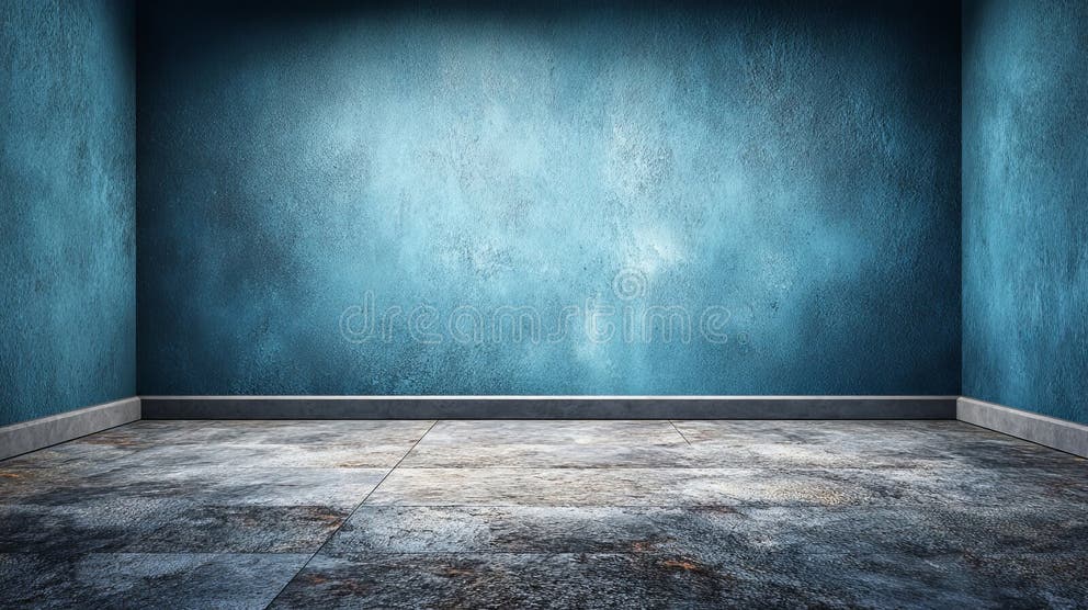 Empty Room Blue Wall, Stone Floor, 3D Render, Interior Design ...