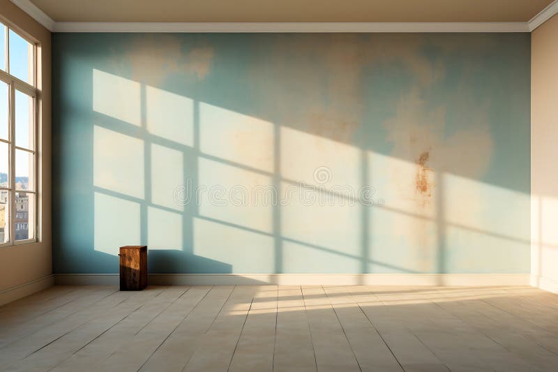 Empty Room with Blue Wall and Wooden Box. Generative AI Stock ...