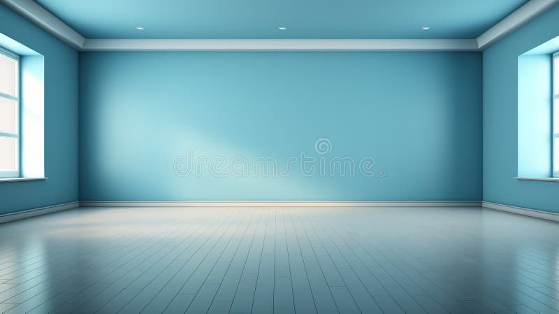 Empty Room with Blue Walls and White Wooden Floor Stock Illustration ...