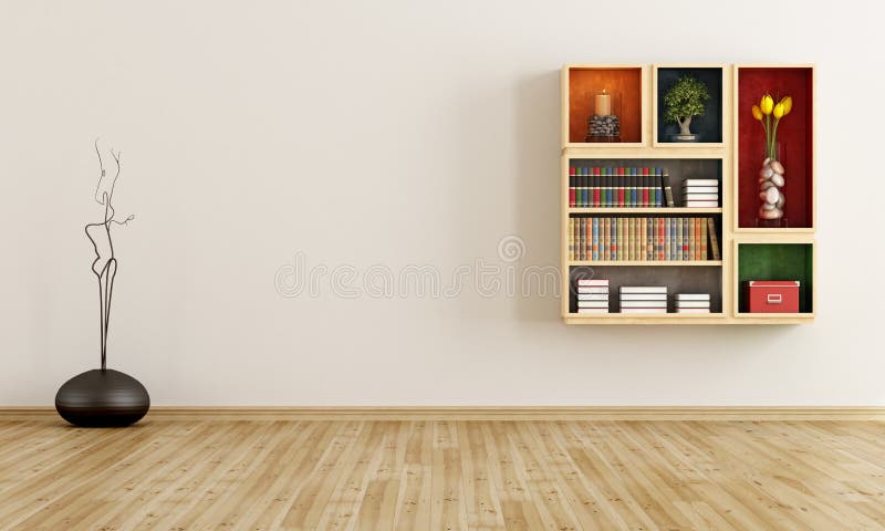 Empty Interior with Wall Bookcase Stock Illustration - Illustration of ...