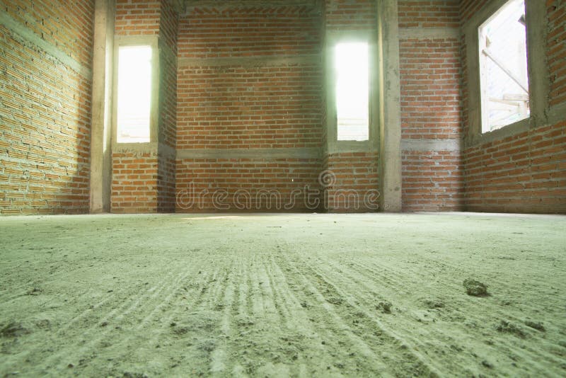 Empty Room with Brick Wall of House Under Construction Stock Photo ...