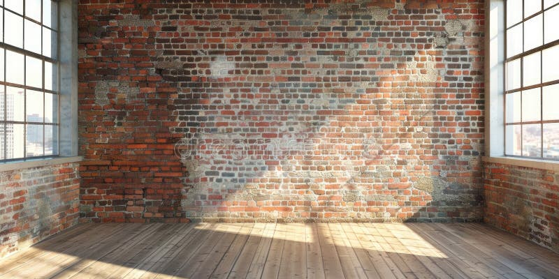 An Empty Room with Brick Walls and Wooden Floor AIG51A Stock Photo ...
