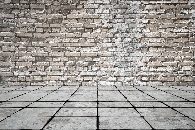 Empty Room with Bricks Wall and Tiled Floor Stock Image - Image of ...