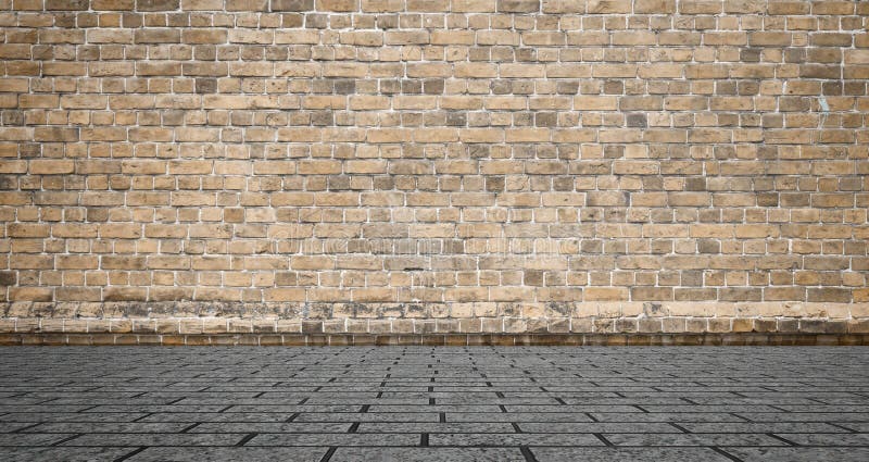 Empty Room with Bricks Wall and Tiled Floor Stock Image - Image of tile ...