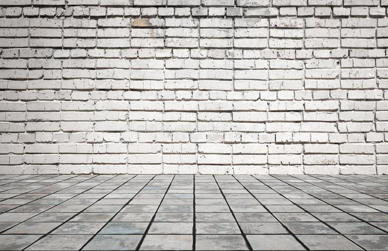 Empty Room with Bricks Wall and Tiled Floor Stock Image - Image of ...
