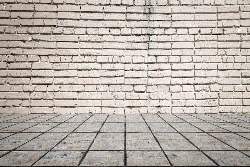 Empty Room with Bricks Wall and Tiled Floor Stock Photo - Image of ...