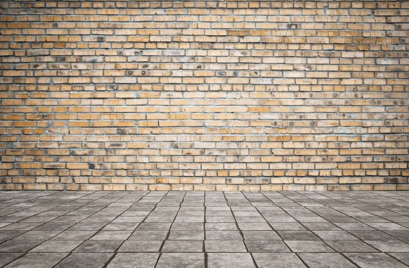 Empty Room with Bricks Wall and Tiled Floor Stock Image - Image of gray ...