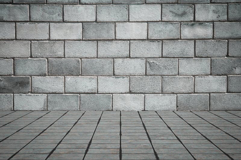 Empty Room with Bricks Wall and Tiled Floor Stock Photo - Image of ...