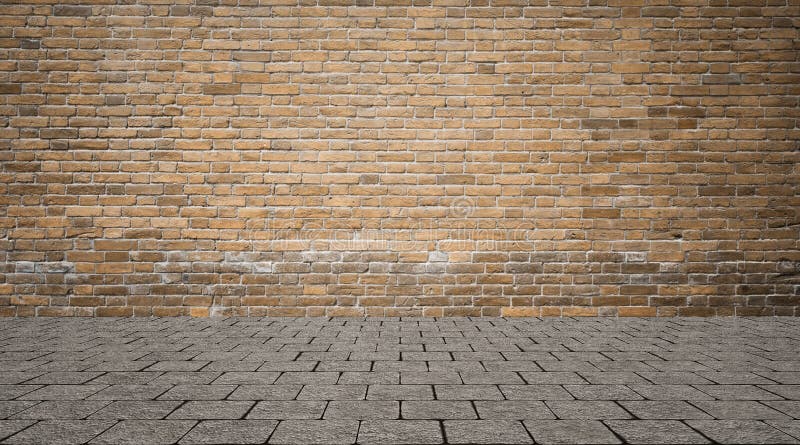 Empty Room with Bricks Wall and Tiled Floor Stock Photo - Image of ...