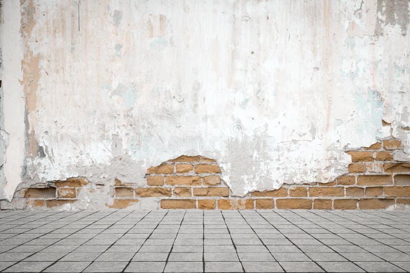 Empty Room with Bricks Wall and Tiled Floor Stock Photo - Image of ...