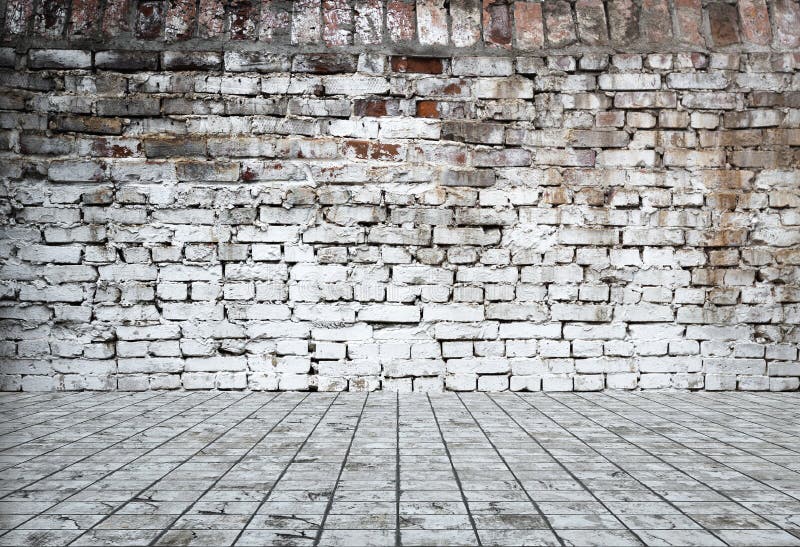 Empty Room with Bricks Wall and Tiled Floor Stock Image - Image of home ...