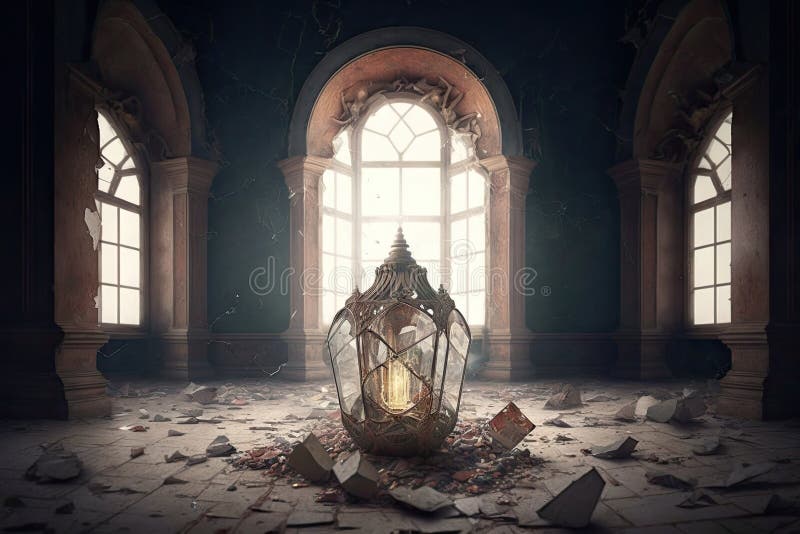 Empty Room, with Broken Lantern and Shattered Glass on the Floor, in ...