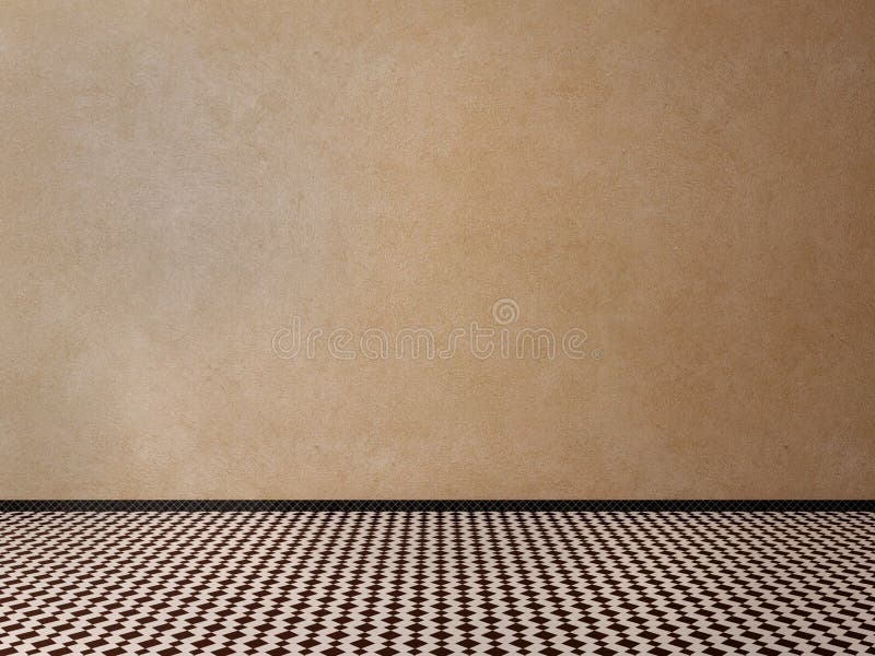 Empty Room with Brown Rustic Wall and Tiled Floors. Stock Illustration ...