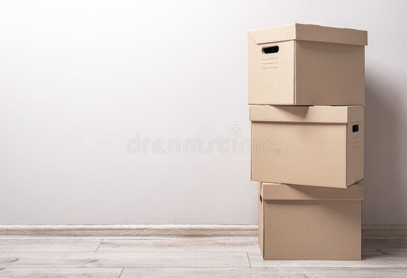 Empty Room with Cardboard Boxes. Stock Image - Image of carton ...