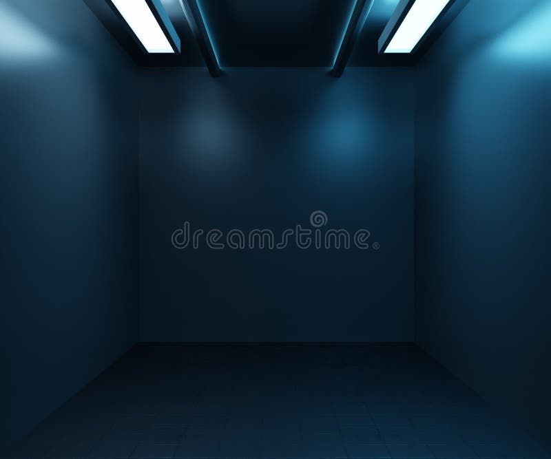 Empty Room with Ceiling Neon Light in Blue Wallpaper Stock Illustration ...