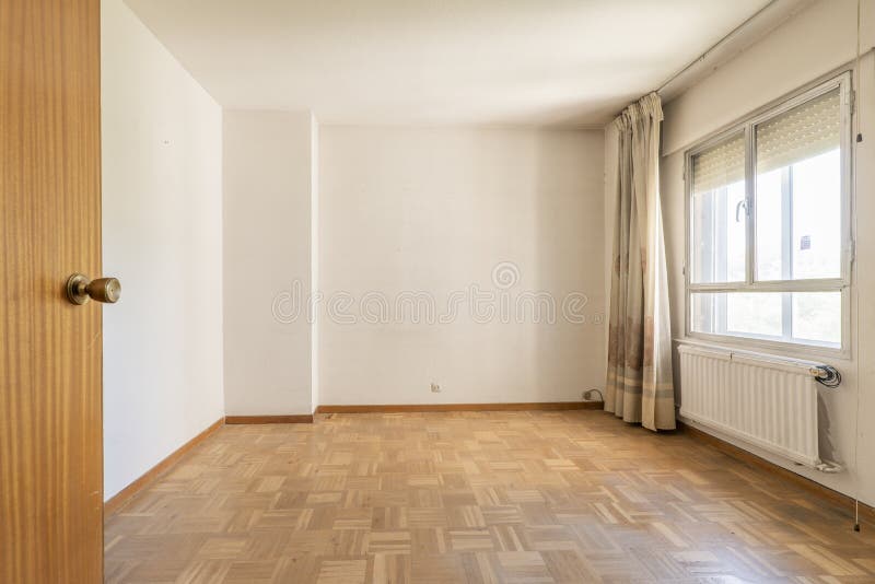 Empty Room with Checkerboard Parquet Flooring and Window with Old ...