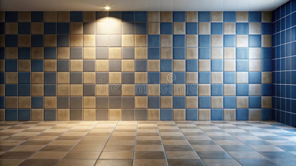 Empty Room with Checkerboard Tile Walls and Floor, Illuminated by a ...