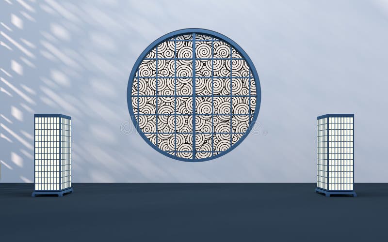 Empty Room in Chinese Style, 3d Rendering Stock Illustration ...