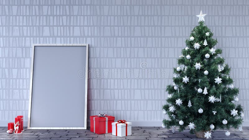Empty Room with Christmas Decoration Stock Illustration - Illustration ...