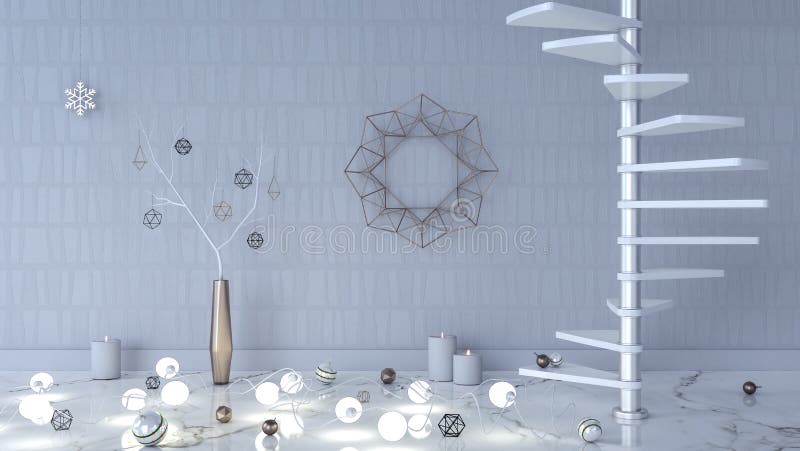Empty Room with Christmas Decoration Stock Illustration - Illustration ...