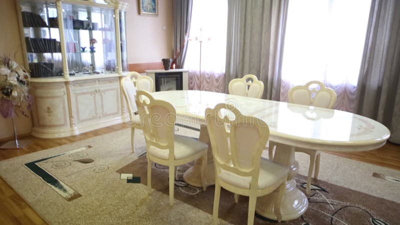 Empty Room with Classic White Table, Carpet, Glass Stock Video - Video ...