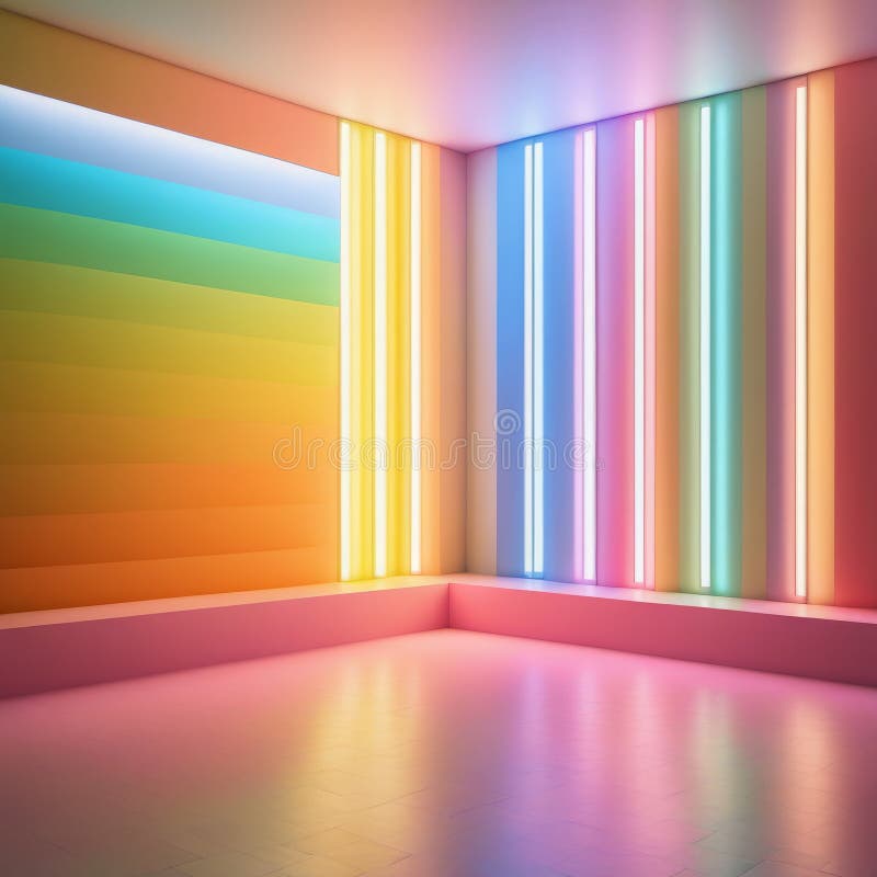 Empty Room with Colored Rainbow Colors. 3d Illustration Stock Photo ...