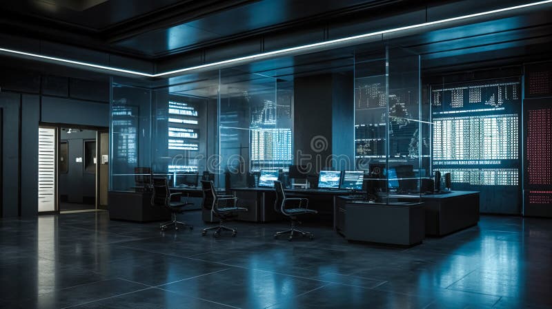 Empty Room with Computers, Futuristic Digital Technology Concept ...