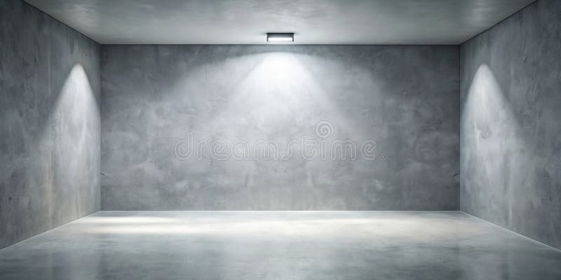 Empty Room with Concrete Walls and Polished Floor, Illuminated by Recessed Lighting. Generative ...