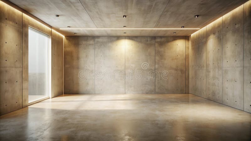 Empty Room with Concrete Walls and Polished Floor, Illuminated by ...