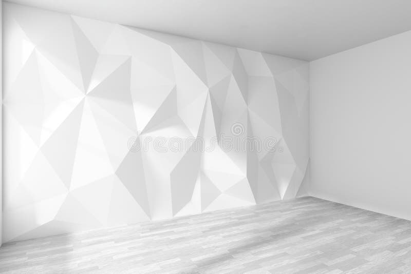 Empty Room Corner with Rumpled Wall and White Parquet Floor Stock ...