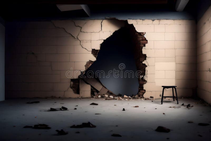 Empty Room with Cracked Walls Low Light. Stock Illustration ...