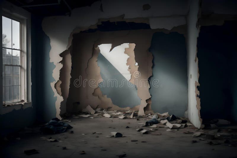 Empty Room with Cracked Window Wall Low Light. Stock Illustration ...