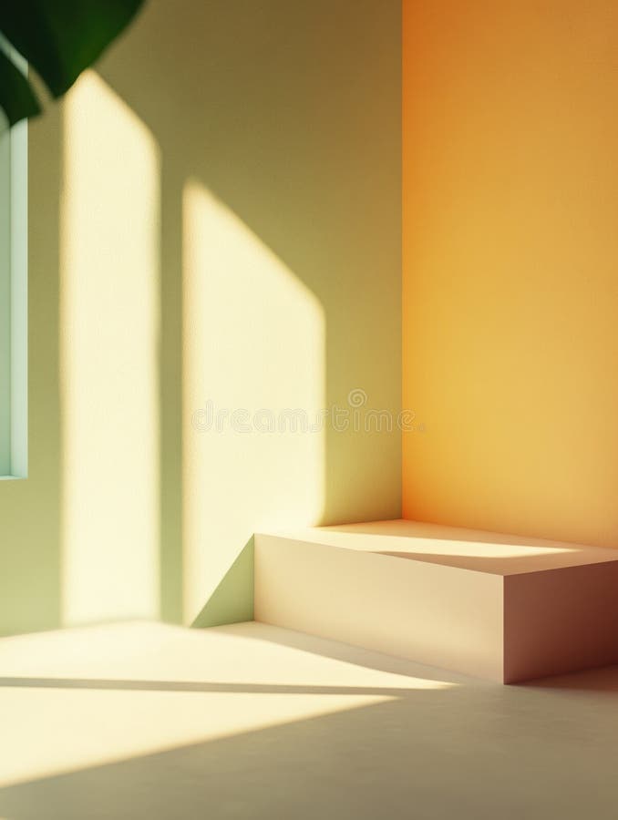 Empty Room with Cream Color Wall and Pink Concrete Bench Stock Image ...