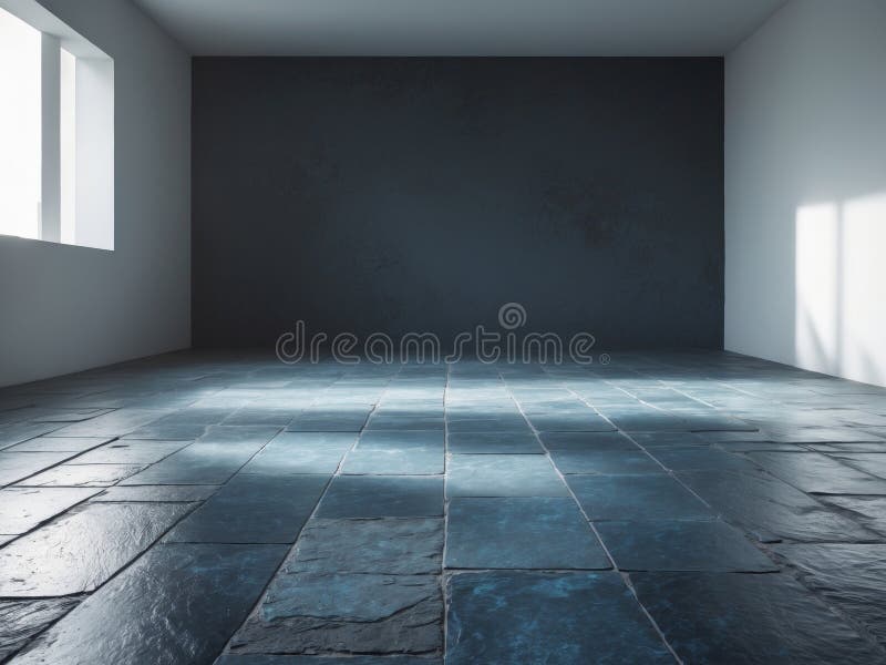 Empty Room Dark Background Floor is Made Stone Blue Stock Image - Image ...