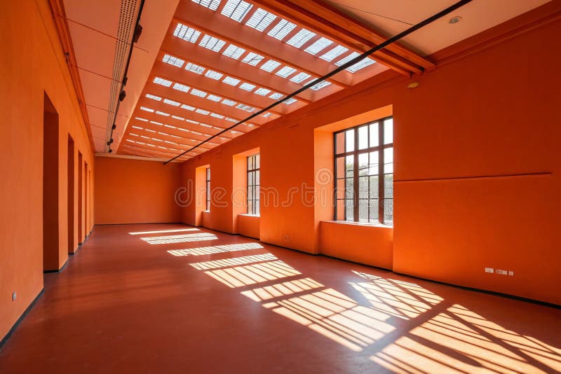 Empty Orange Room with Deep Artistic Shadows Stock Illustration ...