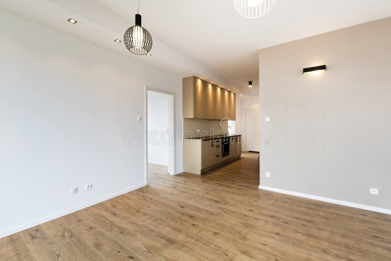 Empty Room with Domestic Kitchen Stock Image - Image of decoration ...