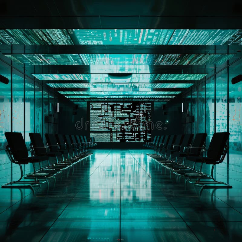 Empty Room Emphasizing Cybersecurity Symbols. Stock Illustration ...