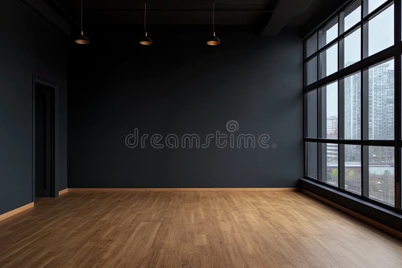 An Empty Room Featuring a Lovely Wooden Floor and Large Windows Stock ...