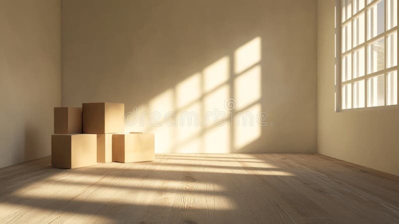 Empty Room Filled with Cardboard Boxes, Representing Minimalistic Home ...