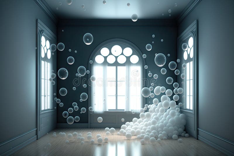 Empty Room, Filled with Floating Bubbles, Creating Peaceful and Serene ...