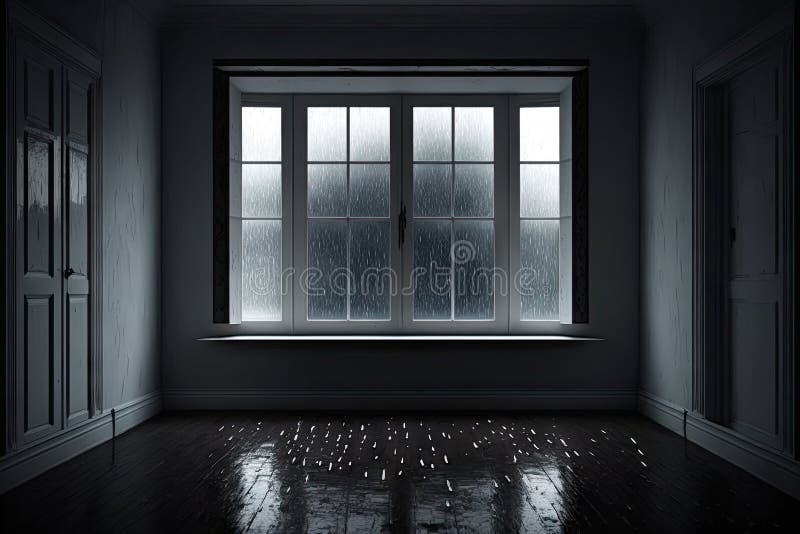 Empty Room Filled with the Sound of Rain, Streaming Down the Windows Stock Illustration ...