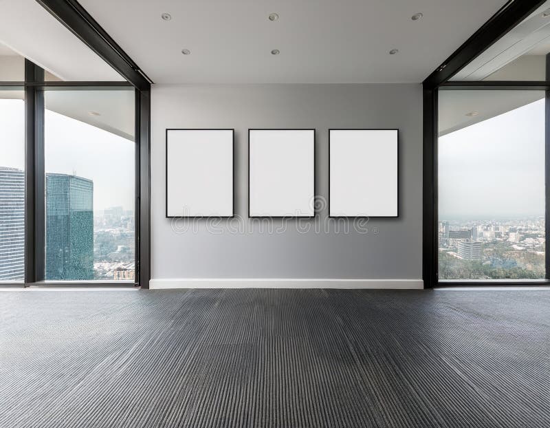 Empty Room with Framed Blank Posters on Wall Stock Illustration ...